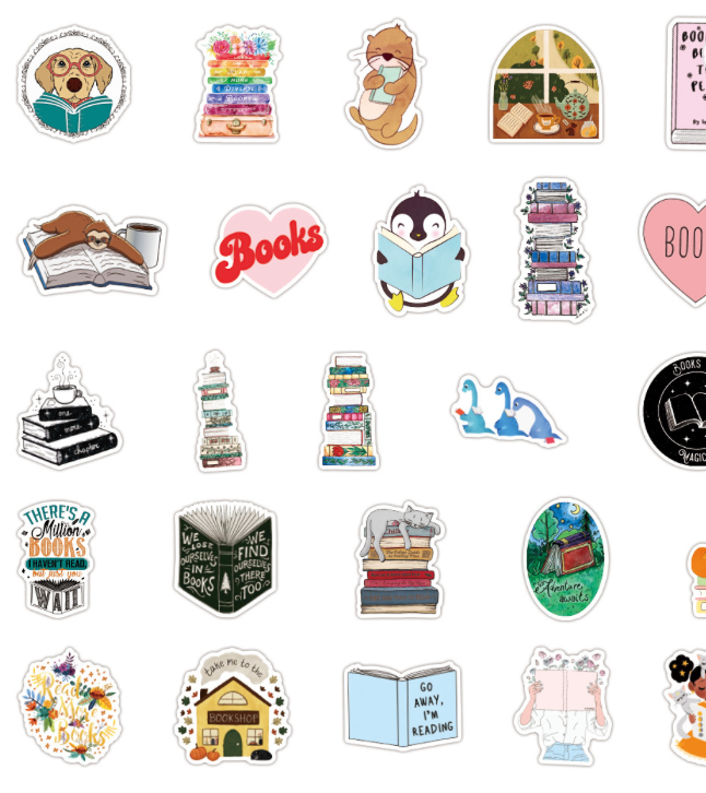 Waterproof Vinyl Sticker, Reading Books Theme, Pack of 50 Pcs - Norchemist